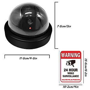 findTop Dummy Camera CCTV Surveillance System with Realistic Simulated LEDs, 2 Pack Fake Hemisphere Security Camera with 5 Pieces Warning Security Alert Sticker Decals