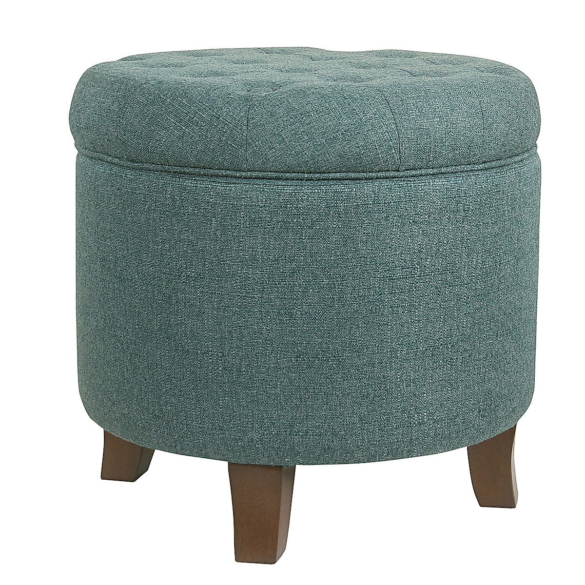HomePop by Kinfine Fabric Upholstered Round Storage Ottoman - Button Tufted Ottoman with Removable Lid, Teal Woven