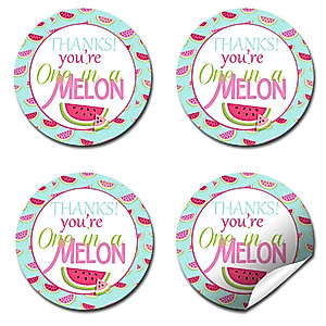 One in A Melon Thank You Sticker Labels, 40 2" Party Circle Stickers by AmandaCreation, Great for Party Favors, Envelope Seals & Goodie Bags