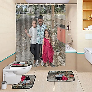 Custom Shower Curtain Set with Rugs,Custom Bathroom Shower Curtain Set 4 Piece Memory Foam Toilet Lid Cover Non-Slip Bath Mat Waterproof Shower Curtain with 12 Hooks for Bathroom 66" x 72"