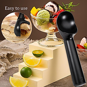 Pimoys 2.5oz Large Ice Cream Scoop 7 inches Nonstick Anti-Freeze Metal Ice Cream Scooper Professional Aluminum Icecream Scoop Spoon, Black
