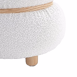 Get Set Style Round Ottoman with Soft Padded Seat, Multifunctional Vanity Chairs for Makeup, Upholstered Footrest Stool Ottoman Foot Stool for Living Room, Bedroom (White)