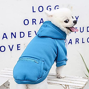 Dog Hoodie for Small Dogs Boy Pet Cats Autumn and Winter Zipper Fleece Pocket Sweatshirt Solid Color Tops Hoodies Clothes Christmas Outfit for Dogs Female