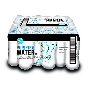 Amazon Brand - Happy Belly Purified Water, Plastic Bottles, 16.91 fl oz (Pack of 24)