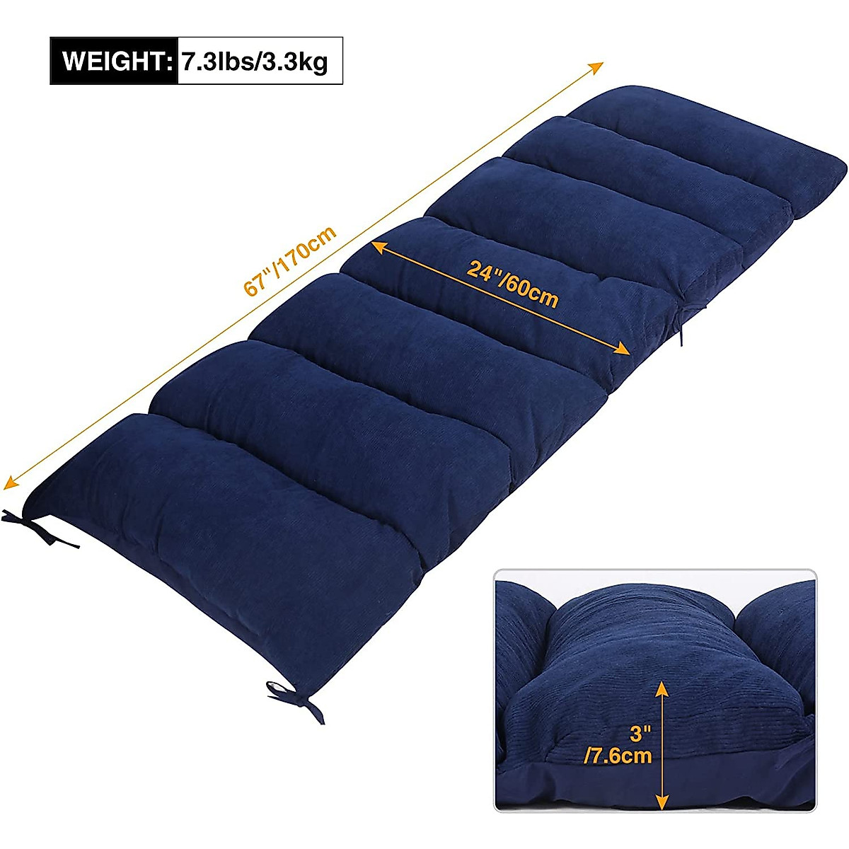 REDCAMP Chaise Lounge Cushion for Patio Furniture,67 inch Zero Gravity Cushion Comfortable Thicker for Indoor Home Office or Outdoor Use,Blue