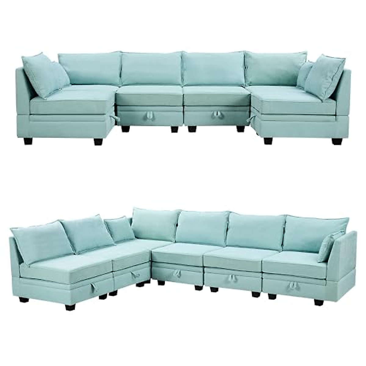 WILLIAMSPACE 115" Sectional Sofa Couch with Storage for Living Room, Modern Corner L-Shaped Sofa 6 Seater Couch, Modular Convertible Sofa Bed with Reversible Chaise for Home Office (Light Green)