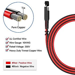 ELECTOP 15Feet 10AWG SAE to SAE Extension Cable Quick Connect Disconnect SAE Power Connector Cable Wire Harness with Dust Cap for Automotive RV Motorcycle Solar Panel SAE Plug Battery Charging Cable