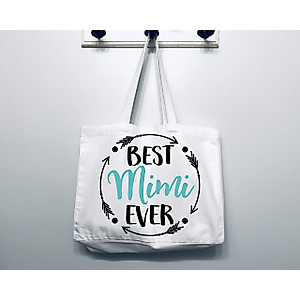 COCOVICI Mimi Tote Bag | Best Mimi Ever | Grandma Gifts | Mimi Gifts | Mimi Christmas Gift | Christmas Gift from Grandkids(Best Mimi Ever Turquoise/Black Font)
