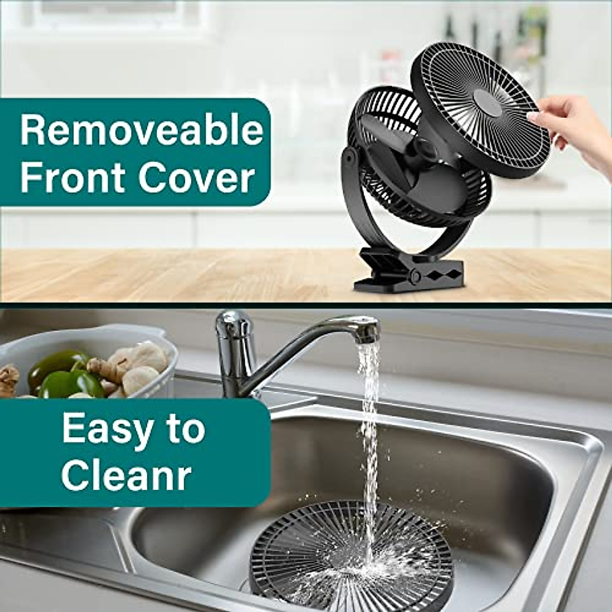 Sukadar Portable Clip on Fan, 10000mAh Rechargeable Battery Operated Fan, 24 Hours Work Time, 4 Speeds 8 Inch Personal Fan for Bedroom Outdoor Travel Camping Golf Cart Treadmill Home Office