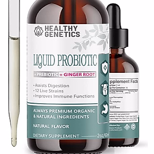 Liquid Probiotics for Women Men & Kids | Prebiotic +Ginger + Probiotics for Digestive Health | Acidophilus Probiotic | Dairy Free | Vegan | Non-GMO | Gluten Free | 30 Servings