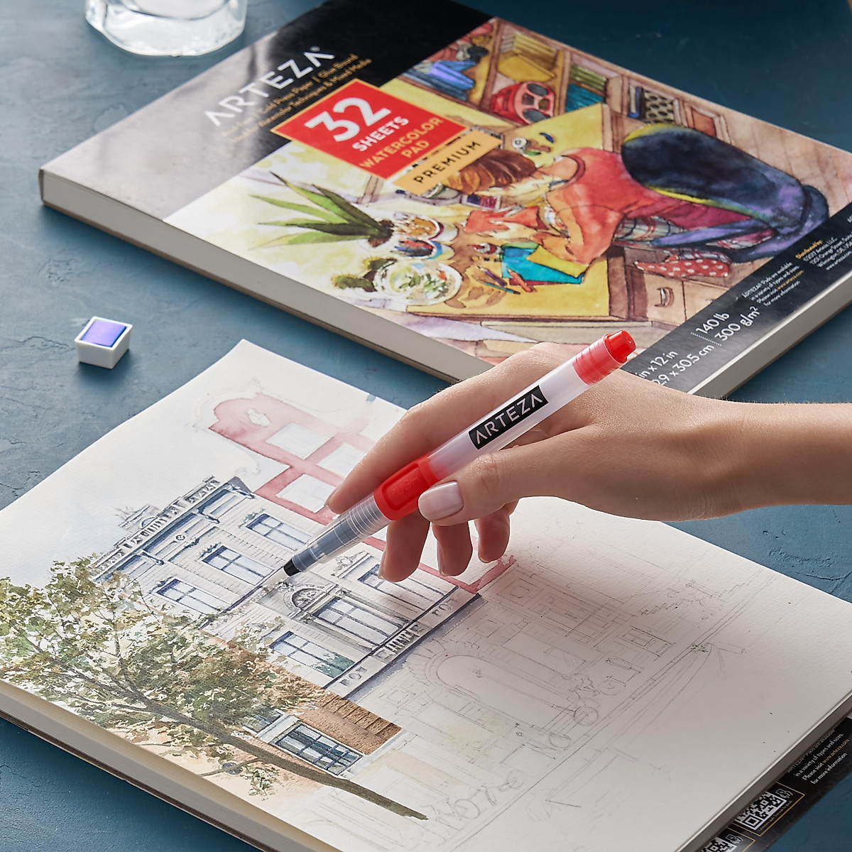 Arteza Watercolor Paper 9x12 Inch, Pack of 2, 64 Sheets (140lb/300gsm), Cold Pressed Art Sketchbook Pad, Art Supplies for Painting & Drawing, Wet, Mixed Media