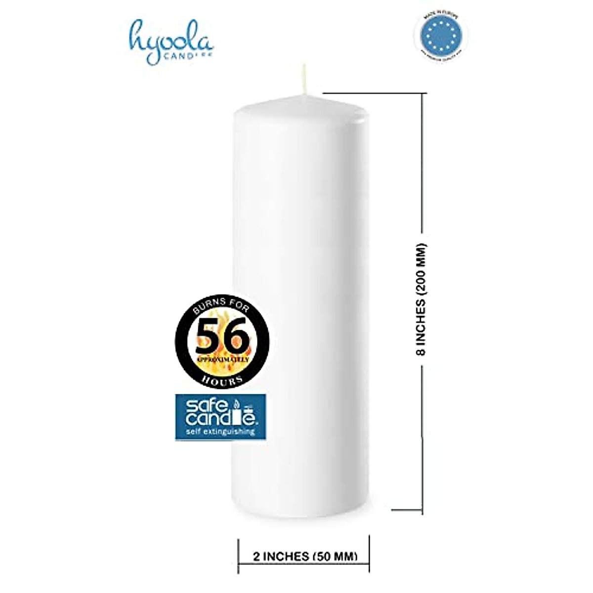 Hyoola White Pillar Candles 2x8 Inch - 4 Pack Unscented Pillar Candles - European Made
