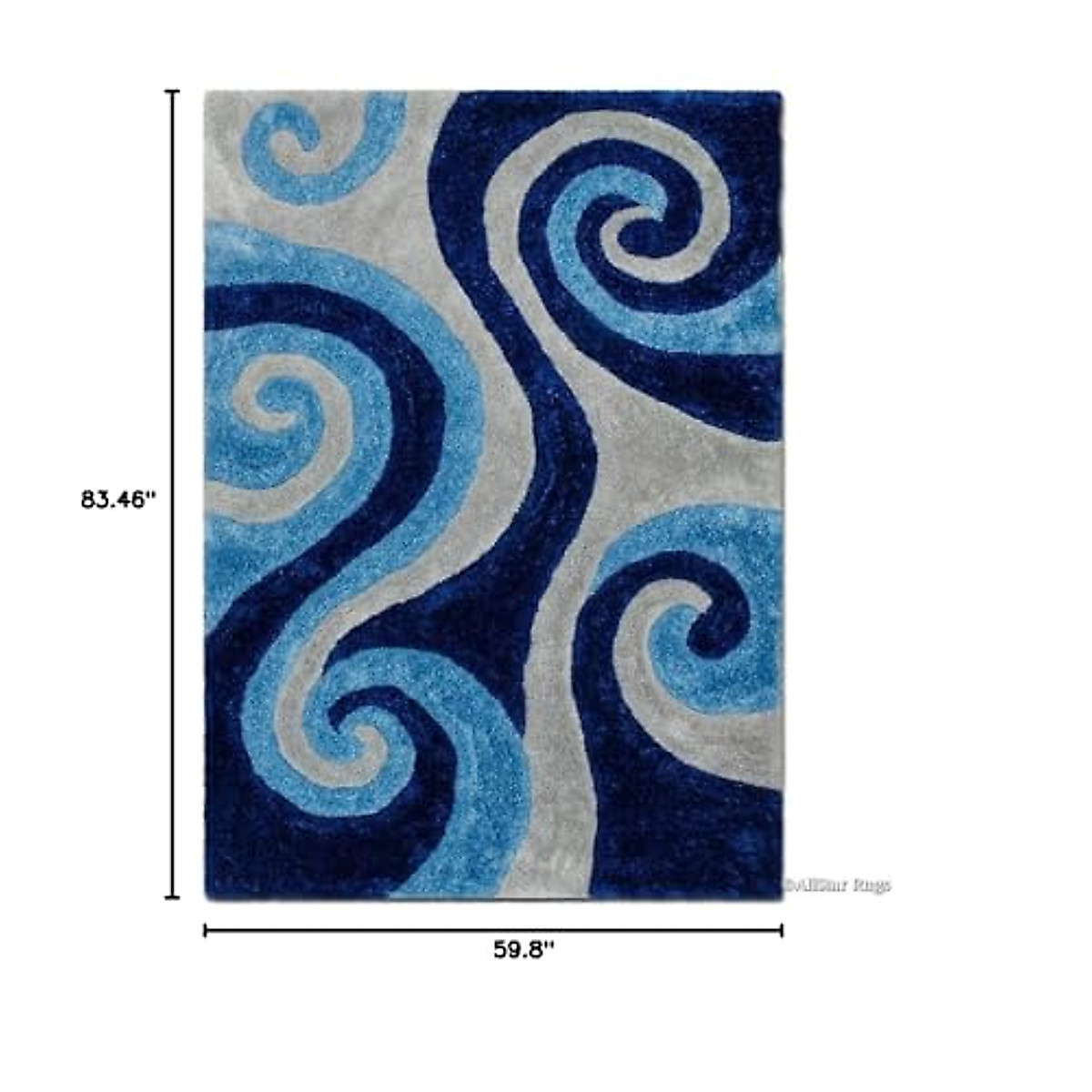 Allstar 5x7 Blue Modern and Contemporary Hand Carved Rectangular Shag Accent Rug with Grey and Cobalt Abstract Swirl Design (4' 11" x 6' 11")