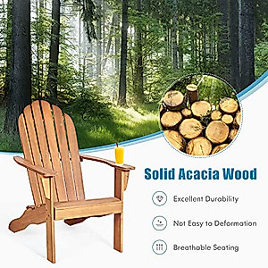 Tangkula Adirondack Chair, Acacia Wood Adirondack Lounger Chair, Outdoor Armchairs with Slatted Seating, Weather Resistant, for Patio Deck Lawn Backyard, Garden Adirondack Furniture (2, Natural)