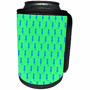 3dRose Polka Dot Pet Pattern Blue Cats On Lime - Can Cooler Bottle Wrap (cc_352403_1)