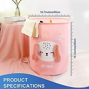 Mziart Kids Laundry Basket, Cute Animal Baskets Collapsible Dirty Clothes Laundry Hamper Nursery Storage Basket Large Boys Girls Toy Box Storage Organizer for Bedroom Bathroom Gift Baskets, Pink Dog