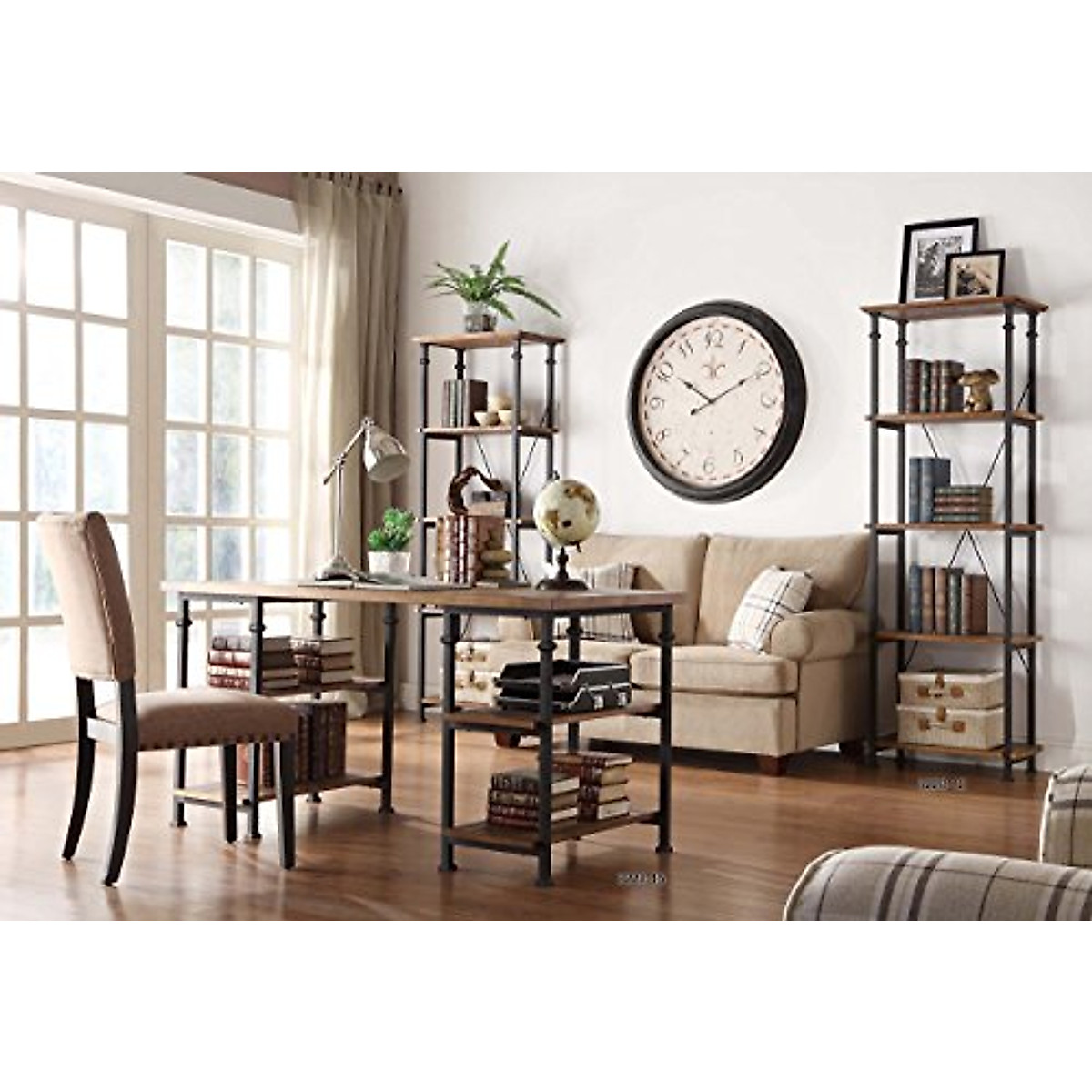 HOMELEGANCE Factory Metal Frame Writing Desk, Rustic Brown