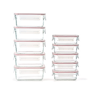 GLASSLOCK 10 pack Glass Meal Prep set (13oz & 34oz) - 100% Airtight & Leakproof, Dishwasher Safe, BPA Free lids, Freezer to Oven Safe, Lunch Bento Box, Pantry & Kitchen Storage