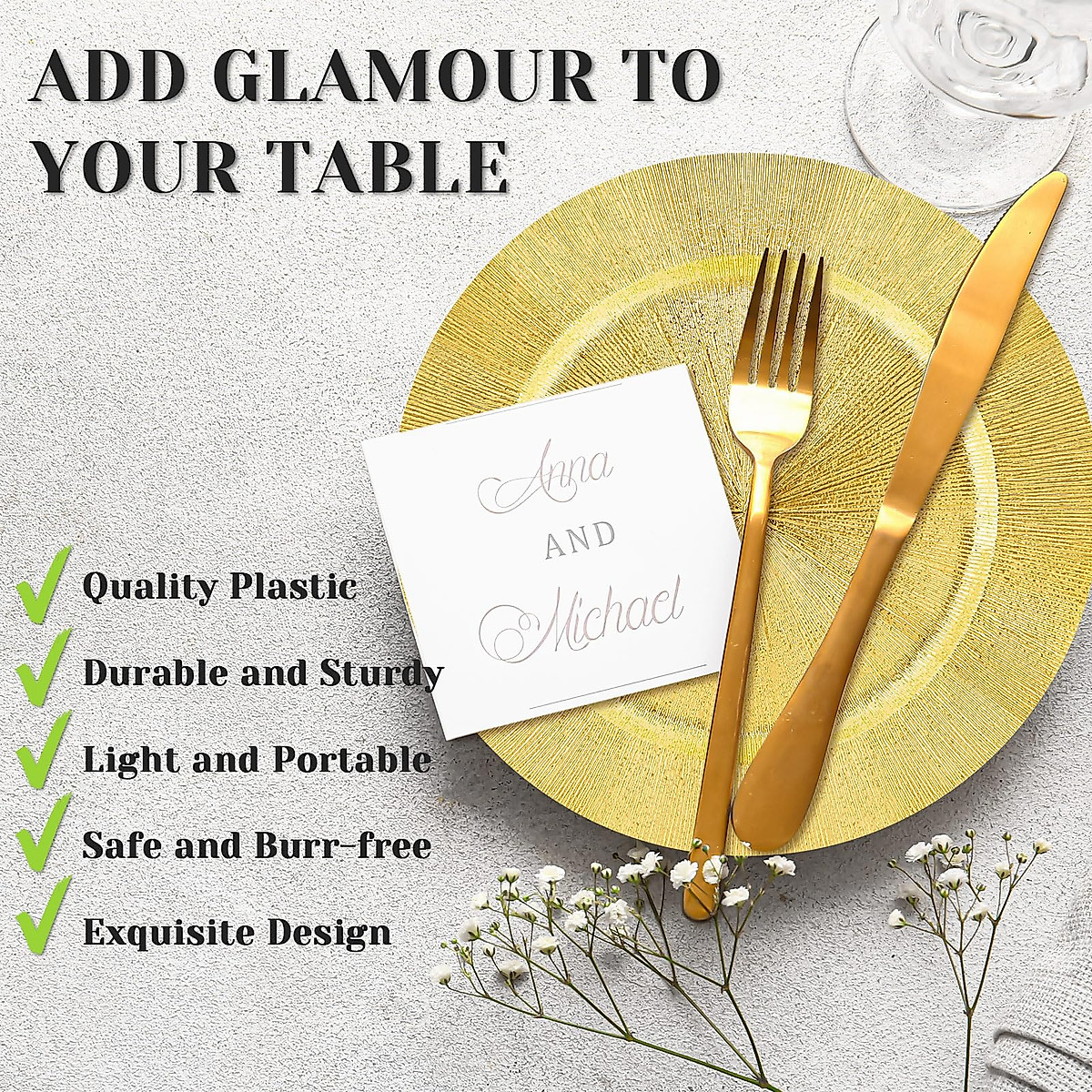 Yinder Set of 24 Round 13" Gold Charger Plates Plastic Reef Plate Chargers Decorative Plates for Table Elegant Gold Decor Plates for Wedding Event Banquet Holiday Birthday Party Place Setting