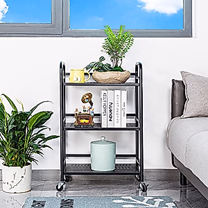 HDANI 3 Tier Rolling Cart,Heavy Duty Multifunctional Metal Frame-Supports 40 Lbs Per Tier,Rolling Cart with 2 Lockable Wheels for Office,Home,Bedroom,Kitchen,Bathroom (Black)