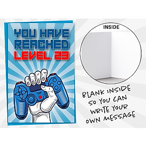 23rd Birthday Card, You Have Reached Level 23, Greeting Card for Twenty-Three Year Old Gamer Birthday Gift for Adult Son or Daughter, For Him Her Grandson Granddaughter, Blue