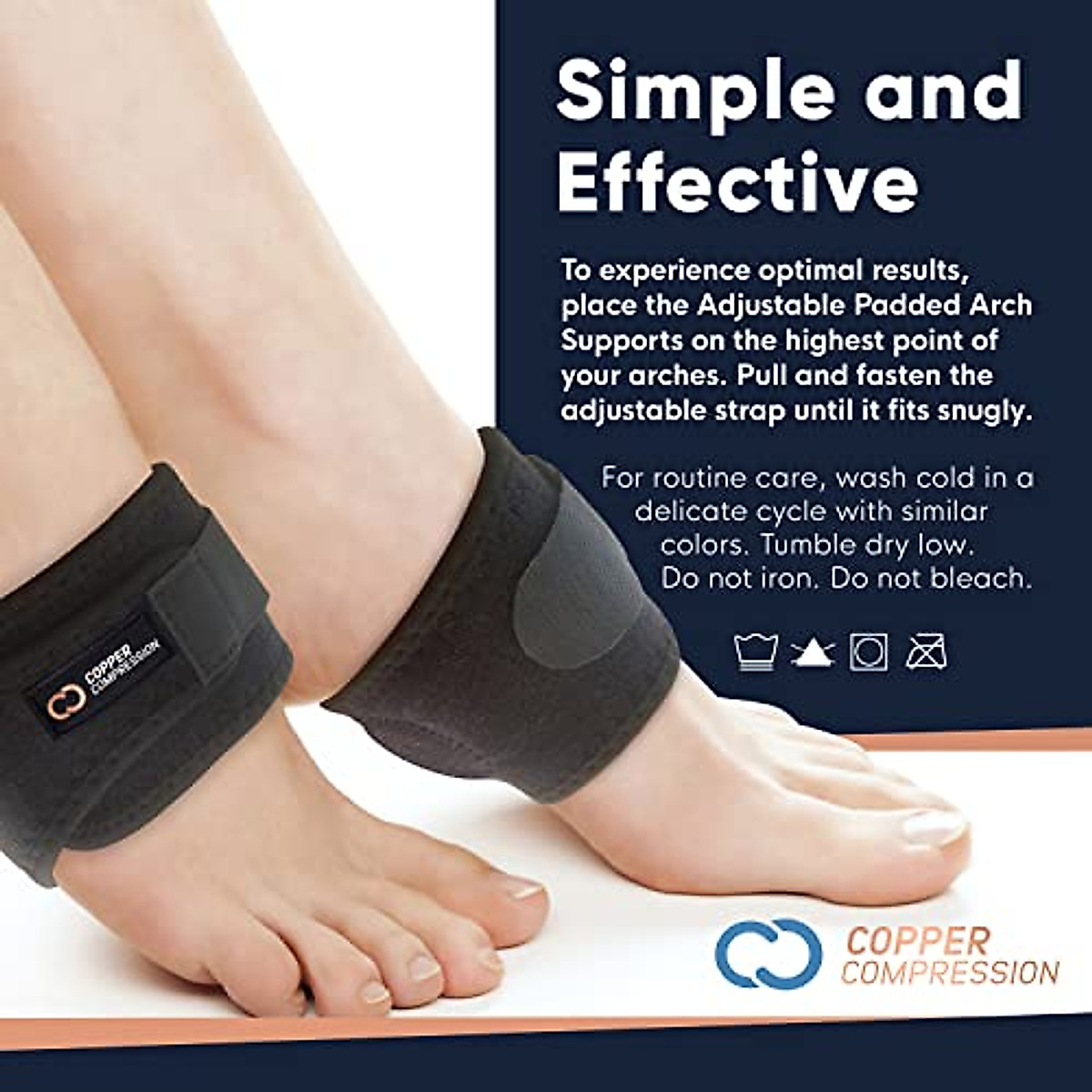 Copper Compression Adjustable Padded Arch Support - 2 Plantar Fasciitis Braces/Sleeves. Foot Care, Heel Spurs, Feet Pain Relief, Flat & Fallen Arches, High Arch, Flat Feet (1 Pair - One Size Fits All)