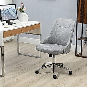 Vinsetto Armless Task Chair, Mid-Back Desk Chair, Microfiber Home Office Chair with Adjustable Height, Tilt, Swivel Function, Vanity Chair with Wheels, Light Grey