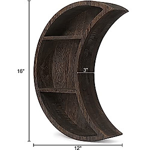 Dahey Moon Shelf Wall Mounted Moon Wall Decor Crystal Display Shelf Hanging Storage and Rustic Wall Moon Phases Decor Wood Moon Signs for Living Room Bedroom Bathroom Kitchen Witchy Room Decor