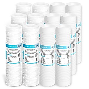 Membrane Solutions 5 Micron String Wound & 5 Micron Grooved Sediment Water Filter 10 Inch Inchx2.5 Inch Inch, Whole House Water Filters Universal Replacement Filter Cartridge for Well Water by Membrane Solutions