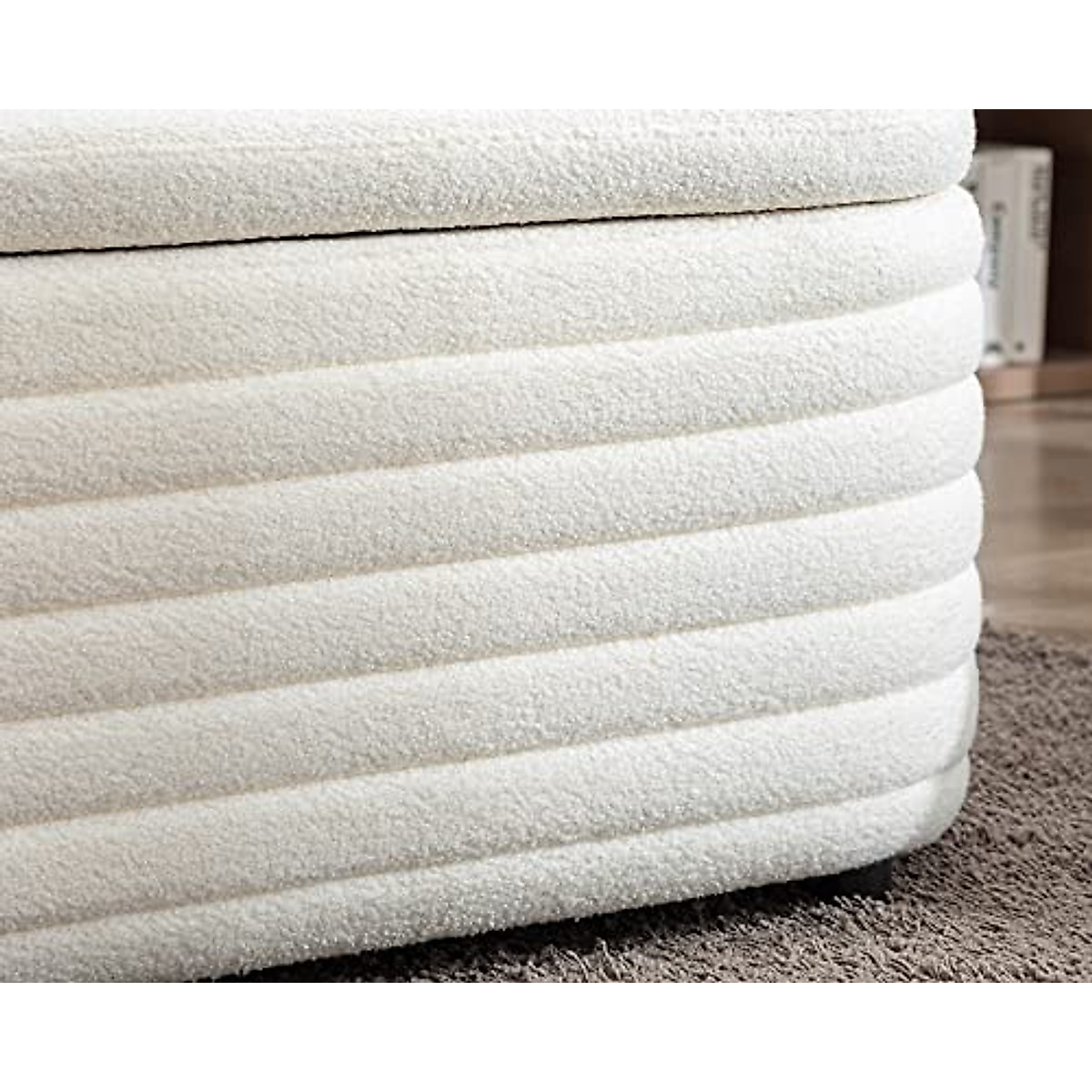 DM Furniture DM-Furniture Storage Ottoman Bench Upholstered Fabric Storage Bench End of Bed Stool with Safety Hinge for Bedroom, Living Room, Entryway (44.5-inch, White) (TN2436)