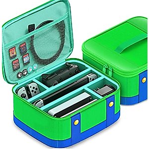 Kawaye Switch Case for Switch/Switch OLED & Switch Accessories, Protection Switch Travel Case for Nintendo Switch Console, Portable Switch Carrying Case Storage Messenger Bag Travel Case,Green-Blue