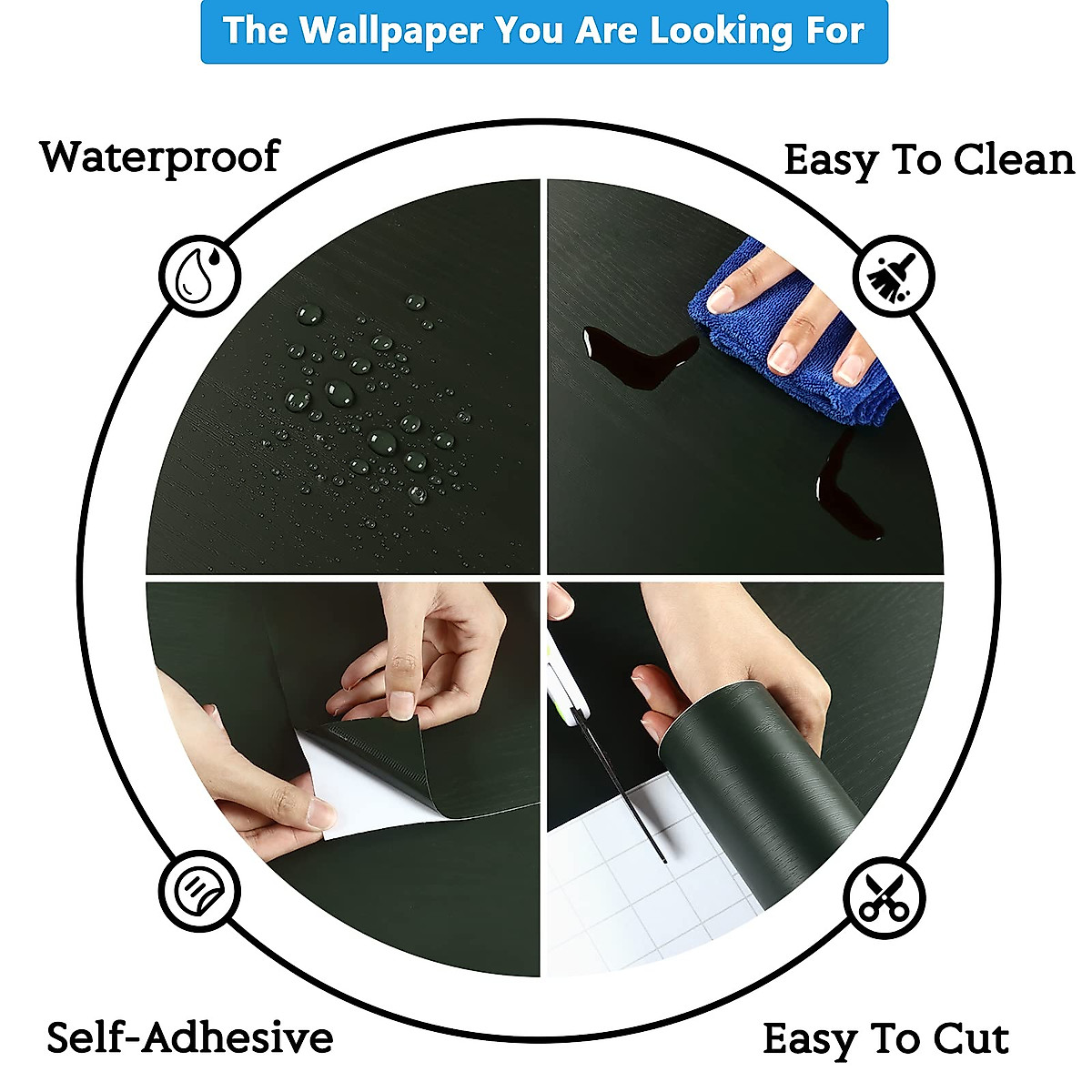 CRE8TIVE Dark Green Wood Contact Paper for Cabinets Faux Wood Wallpaper Peel and Stick Wood Grain Contact Paper Self Adhesive Removable Wood Vinyl Wrap for Bedroom Countertops Lockers Shelves 12"x80"