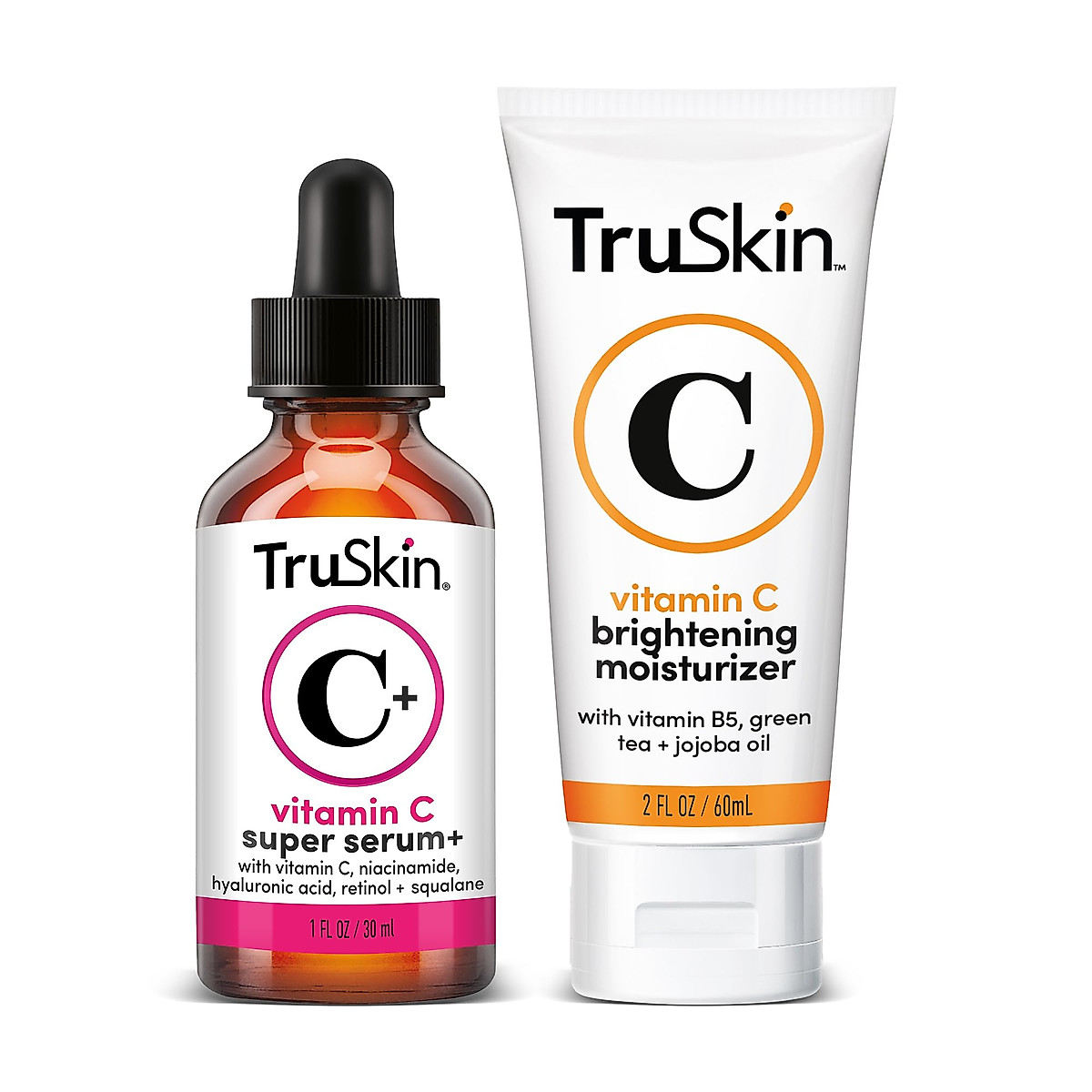 TruSkin Super C Duo with Vitamin C Plus Super Serum 1 fl oz & Vitamin C Brightening Moisturizer 2 fl oz – Anti Aging Skin Care Gift Set for Bright, Smooth, Firmer-Looking Skin