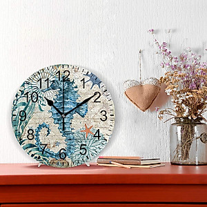 Wamika Wall Clock Ocean, Silent Non-Ticking, 10 Inch Battery Operated Quartz Analog Clock, Nautical Blue Map Sea Life Design, Easy to Read, Ideal for Home, Office, School