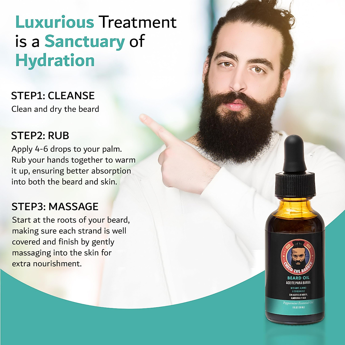 CHECO THE BARBER Beard Oil: with all mint, almond and soy oils, beard oil, with excellent and nourishing ingredients, Premium quality beard oil, (1 Fl oz)