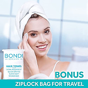 BONDI HOME SPA Microfiber Hair Towel - Extra Large Wet Hair Towel Wrap (42 x 22) - Anti-Frizz, Fast Hair Drying Towel - Perfect for Long, Thick or Curly Hair (Rectangle)