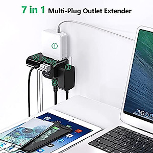 Wall Plug Outlet Extender, SUPERDANNY Outlet Splitter with 4 Electrical Outlets & 3 USB Ports Extra-Wide Spaced Cube Charger, Cruise Ship Approved Wall Plug Charger for Home Office Dorm Hotel, Black