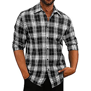 JMIERR Mens Flannel Shirt Fall Fashion 2024 Long Sleeve Casual Button Down Cotton Plaid Dress Shirts, US 40(M), Black