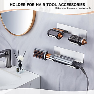 Hair Tool Organizer Wall Mount, Hair Dryer Holder for Curling Wands Accessories, Hair Straightener Holder, Styler Attachments Organizer, Adhesive Curling Iron Holder Storage, Stainless Steel