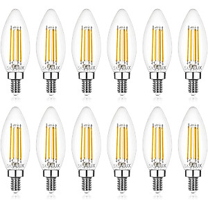 Sigalux E12 LED Bulb Candelabra Base Dimmable, LED Chandelier Light Bulbs, 60 Watt Equivalent Candelabra LED Light Bulbs, B10 2700K Soft White, Type B Filament Candle Light Bulbs UL Listed, 12 Pack