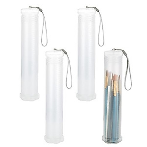 Geynutaly 4 Piece Extendable Plastic Paint Brush Case Clear Long Paint Brush Holder Tube Storage Pencil Container