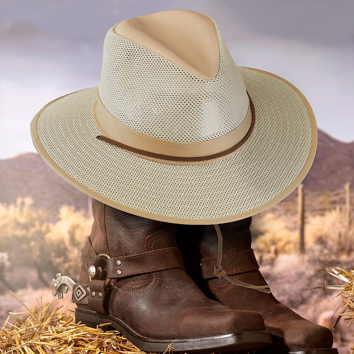 Henschel Aussie Mesh Breezer Hat - Packable Sun Protection for Outdoor Activities. Ideal for Hiking, Fishing & Camping. (US, Alpha, Medium, Khaki)