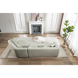 FREESNOOZE Modern Boucle Upholstered Sofa Set, 2 Piece Free Combination, Minimalist Style Modular Sectional Couch with Pillows for Living Room, Bedroom, Green