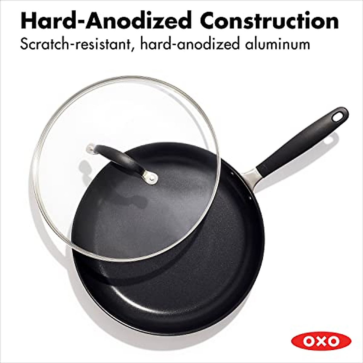 OXO Good Grips 12" Frying Pan Skillet with Lid, 3-Layered German Engineered Nonstick Coating, Stainless Steel Handle with Nonslip Silicone, Black