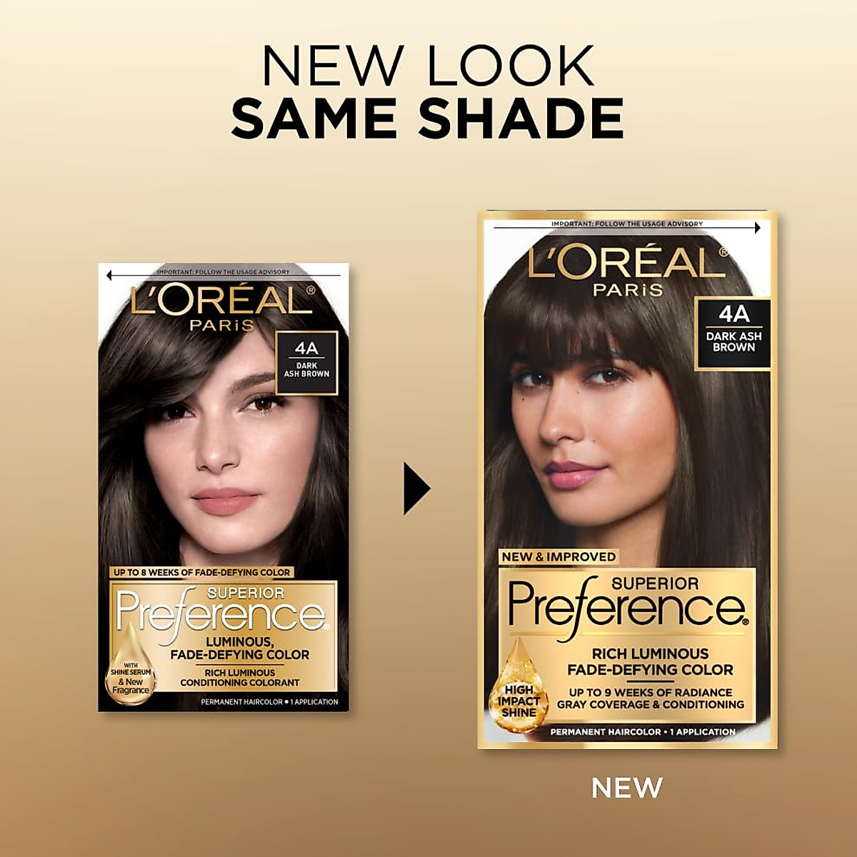 L'Oreal Paris Superior Preference Fade-Defying + Shine Permanent Hair Color, 4A Dark Ash Brown, Pack of 1, Hair Dye