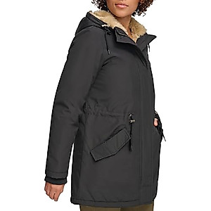 Levi's Women's Lined Hooded Parka Jacket (Regular & Plus Sizes), Black/Tan Faux Fur, X-Large