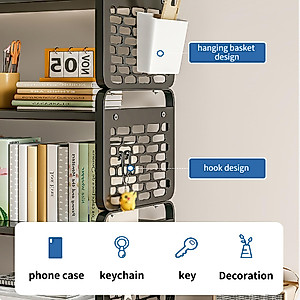 Atkits 3 Tier Desk Hutch Desktop Bookshelf Organizer Desk Hutch Top Only Computer Desktop Bookcase Countertop Storage Hutch Display Rack Table Top Shelves for Desk,Pink,3 Tier