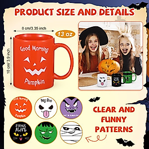 Lallisa 6 Pieces Halloween Mug Set 13 oz Pumpkins Cats Ghosts Ceramic Coffee Matching Mugs for Halloween Home Office Table Kitchen Decoration