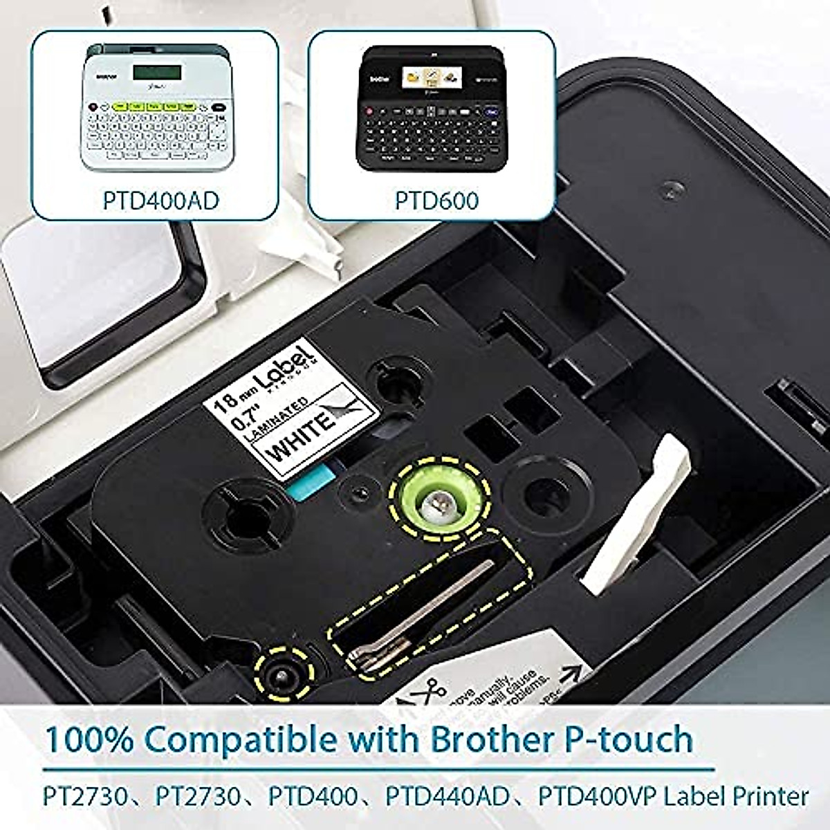 3 Pack 18mm + 4 Pack 12mm Replacement for Brother P-Touch Label Tape TZe-231 TZe-241 12mm 0.47 Inch / 18mm 3/4 Inch Laminated Black on White for PT D210 H100 1280 1230PC, 26.2 Feet 8m, 7-Pack