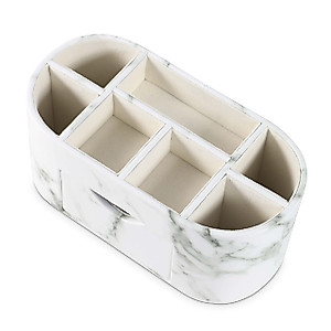 Marble Desk Organizer For Office Supplies Desk Accessories - Pencil Pen Holder Decor - Home School College Organization Desktop Caddy - Faux Leather
